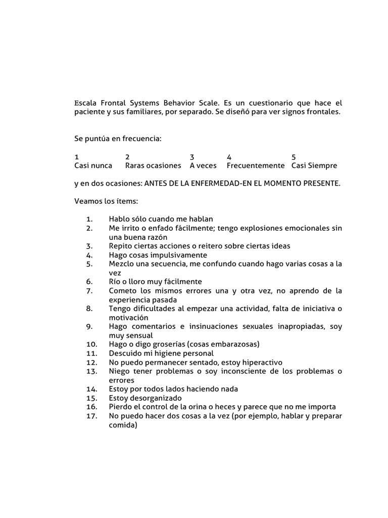 Frontal Systems Behavior Scale PDF | PDF