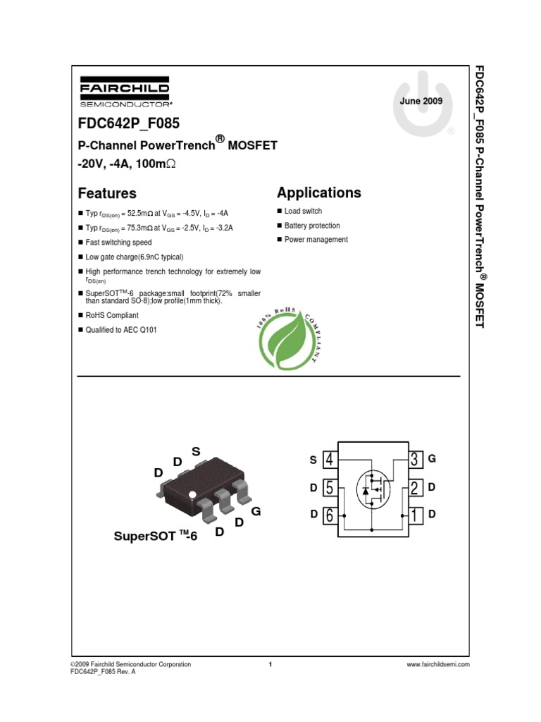 fdc642p f085 PDF | PDF | Field Effect Transistor | Mosfet