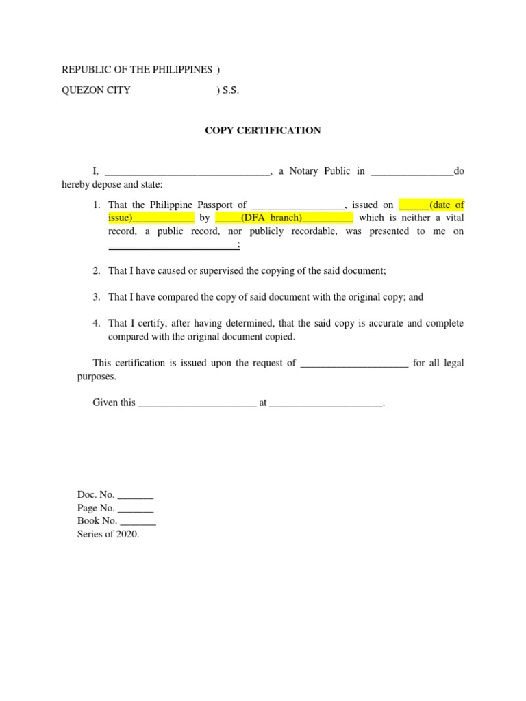 Sample Copy Certification Using Passport As Evidence of Identity | PDF