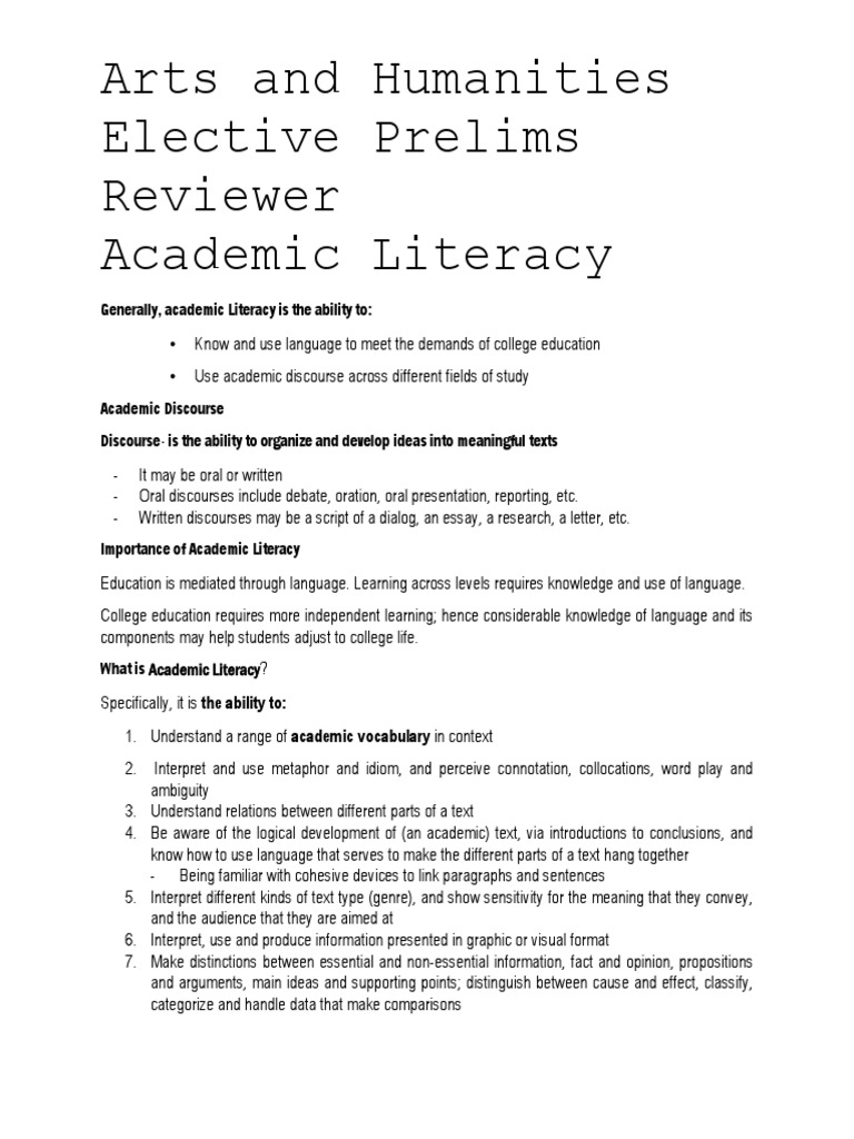 Understanding Academic Literacy Skills | PDF | Reading Comprehension ...