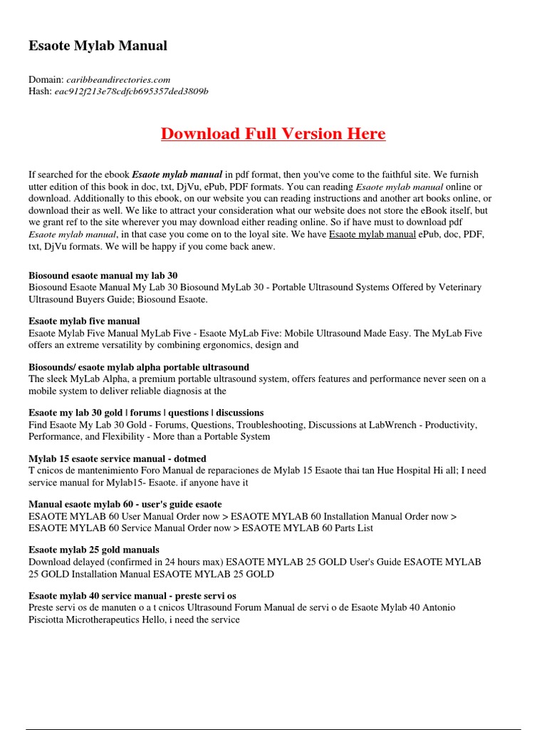 Esaote Mylab Manual Guide | PDF | E Books | Medical Ultrasound