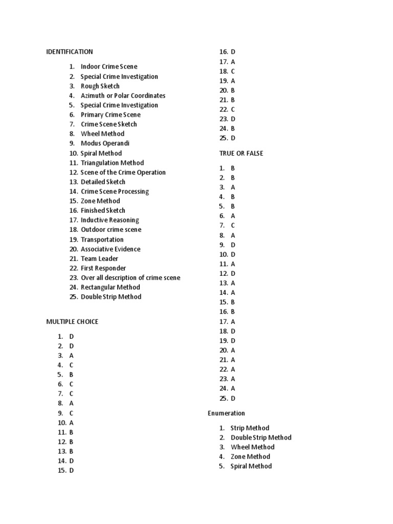 Answer Key SCI 1st PG | PDF | Crime Scene | Criminal Justice