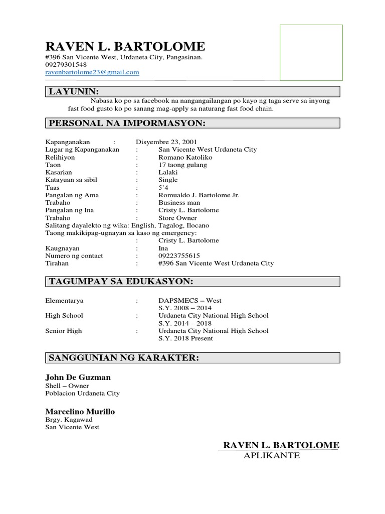 Resume Tagalog | PDF