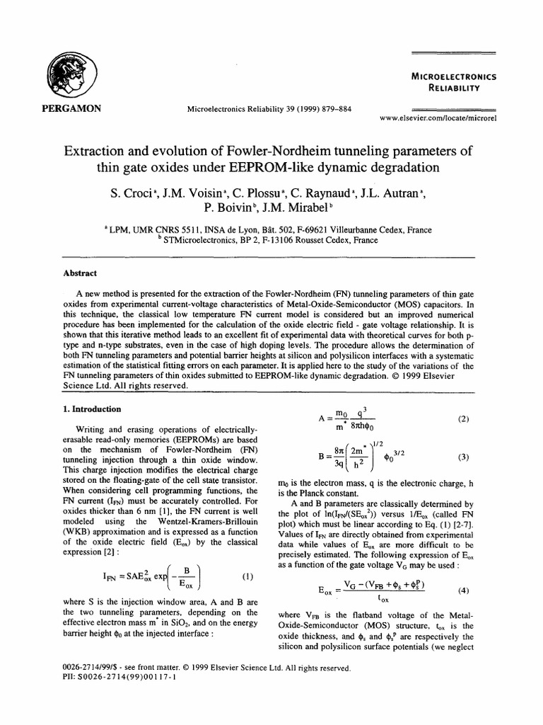 Extraction and Evolution of Fowler-Nordheim Tunneling Parameters of Thin Gate Oxides Under ...
