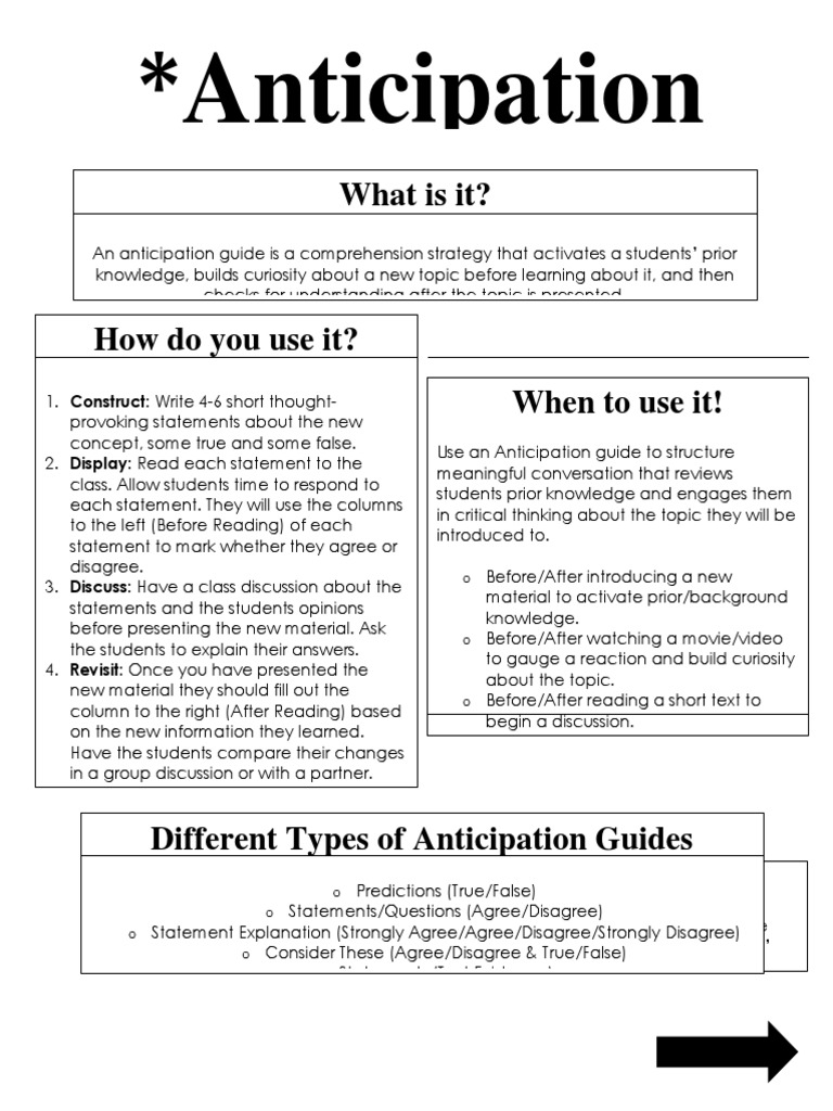 Anticipation Guide | PDF | Reading Comprehension | Teaching
