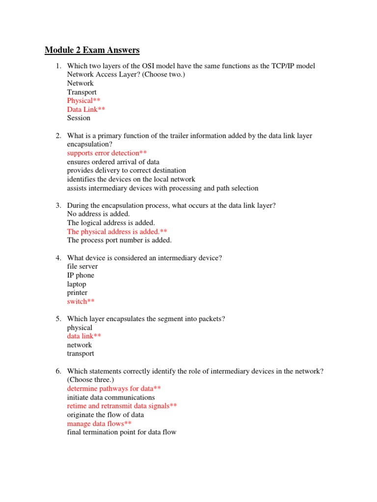Module 2 Exam Answers: Physical Data Link | PDF | Transmission Control ...