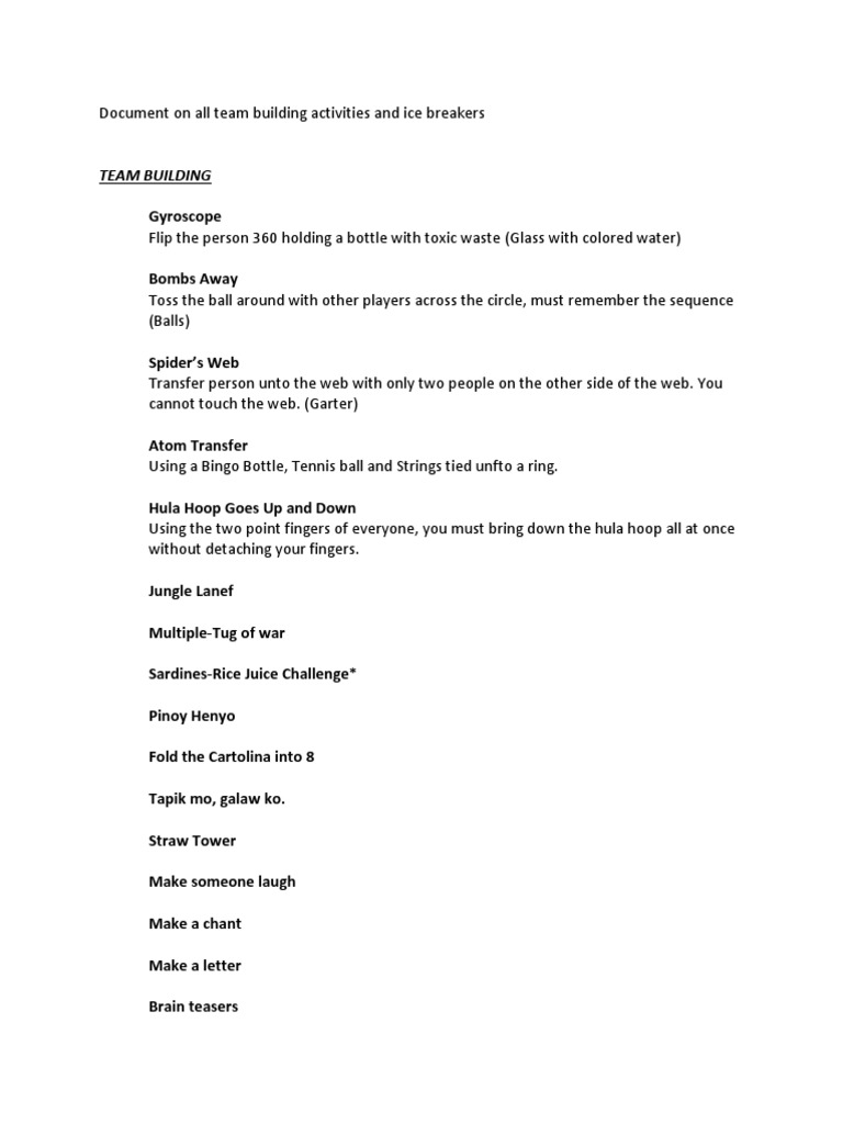 Games Team Building Activities | PDF | Leisure