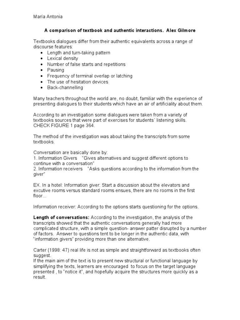 A Comparison of Textbook and Authentic Interactions | PDF | Part Of ...