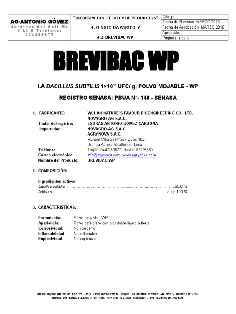 Brevibac WP: Biofungicida Efectivo | PDF | Organismos | Agua