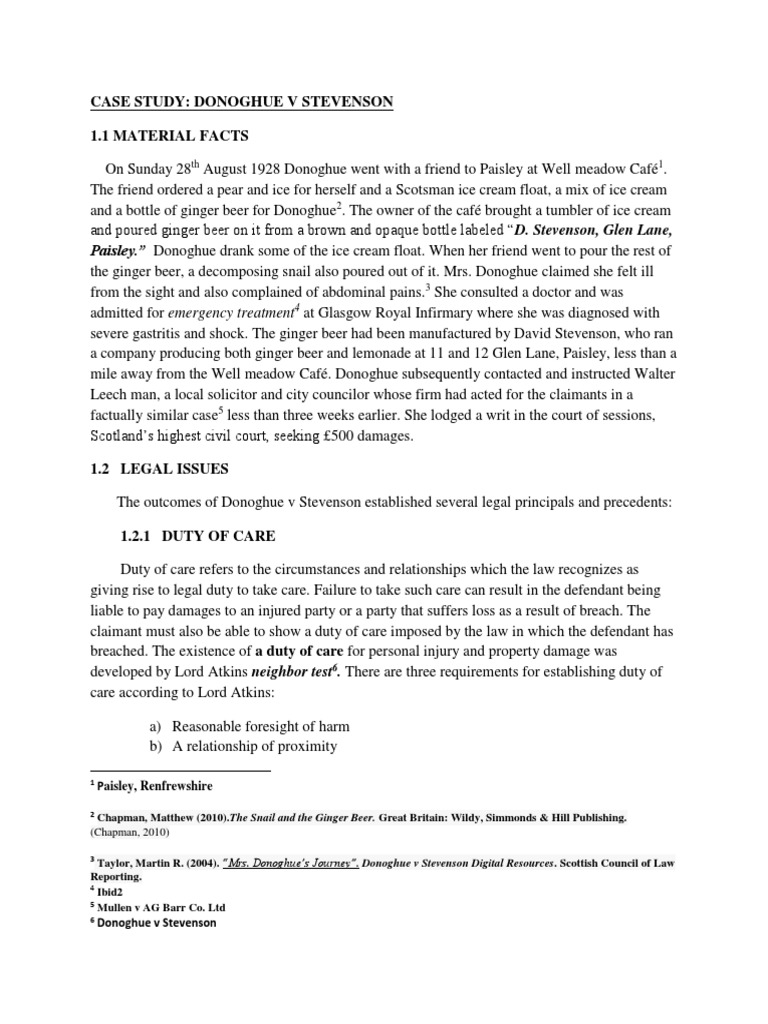 Case Study Donoghue V Stevenson | PDF | Negligence | Reasonable Person