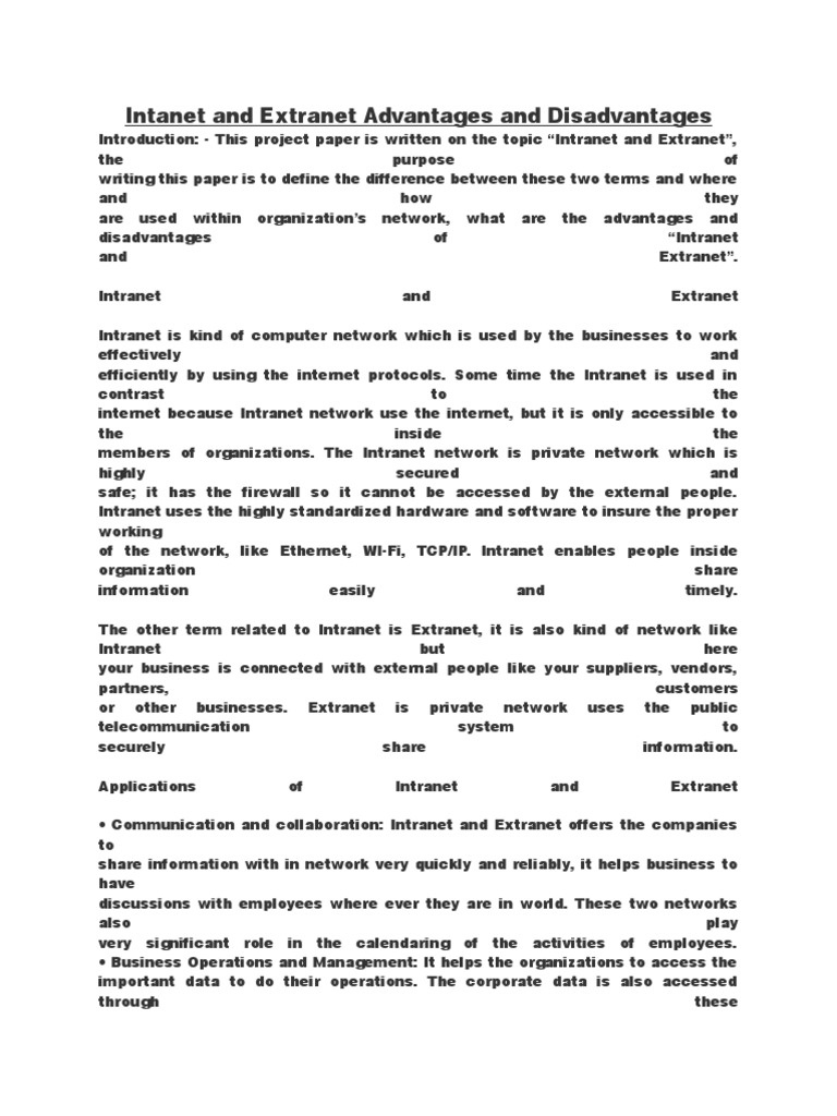 Intanet and Extranet Advantages and Disadvantages | PDF | Computer ...