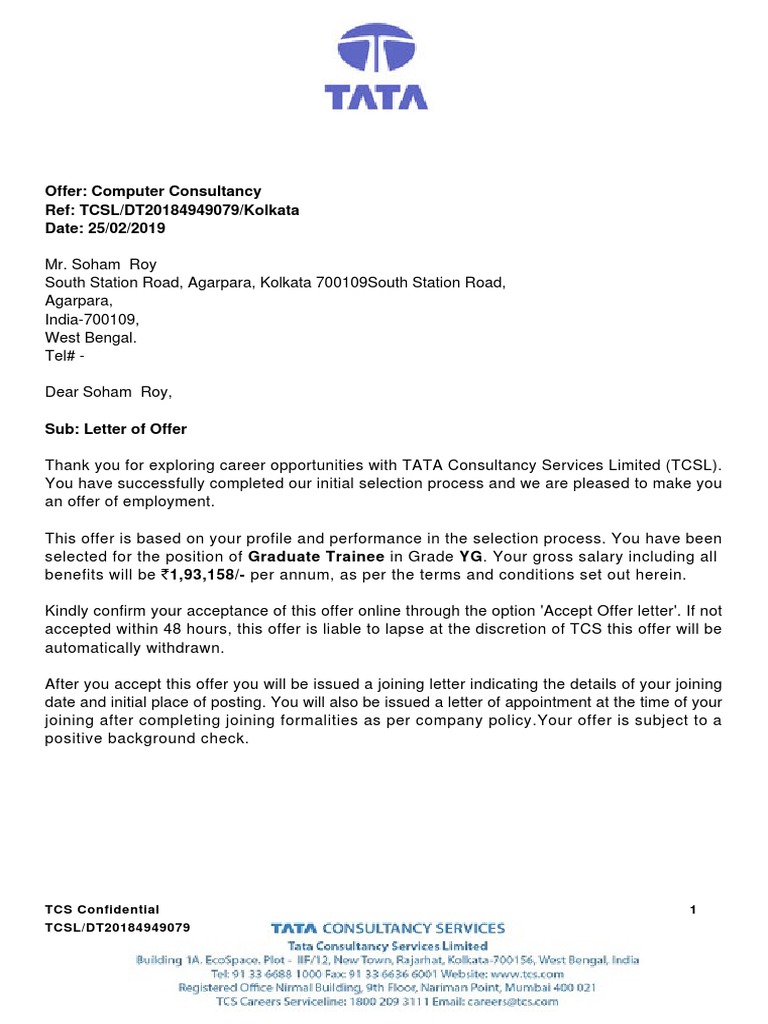 TCS Offer Letter PDF | PDF | Arbitration | Intellectual Property