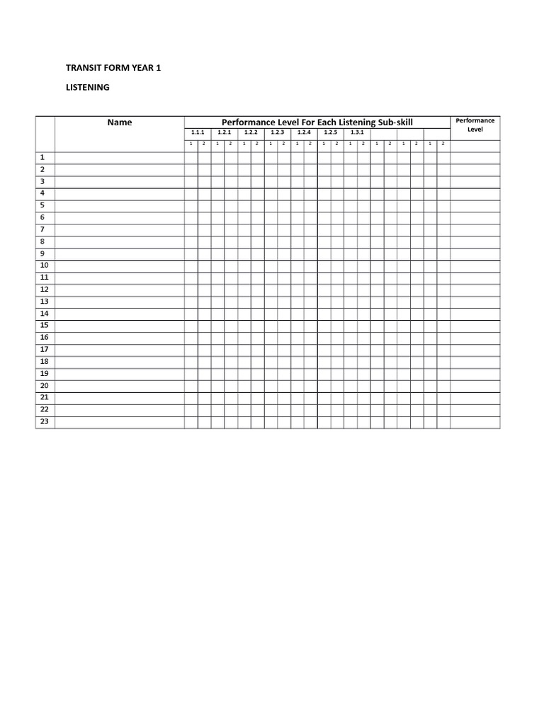 Year 1 Transit Form Template | PDF