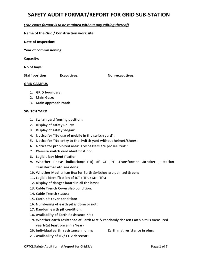 Grid Audit Report Format | PDF | Electrical Substation | Transformer