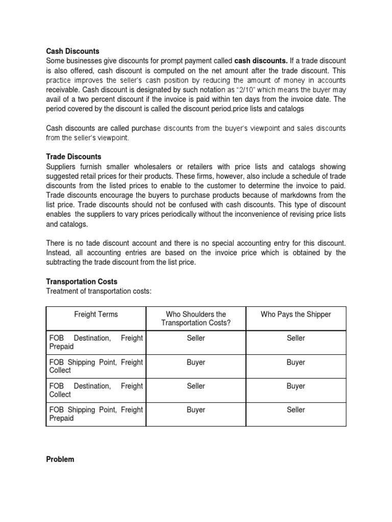 Handout Discounts and Shipping Terms | PDF | Discounts And Allowances ...