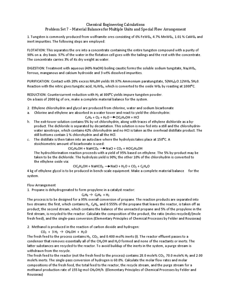 PS 7 - Material Balance With Chemical Reactions For Multiple Units ...