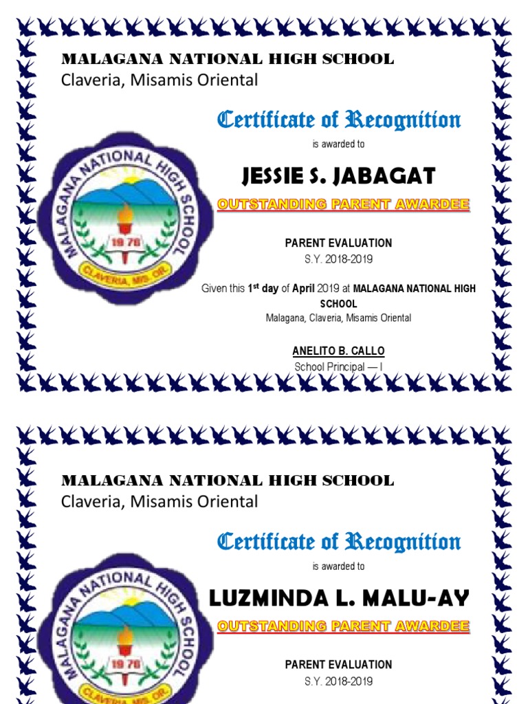 Outstanding Parent Recognition Awards | PDF