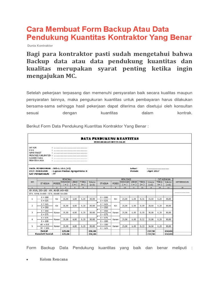 Cara Membuat Form Backup Atau Data Pendukung Kuantitas Kontraktor Yang ...