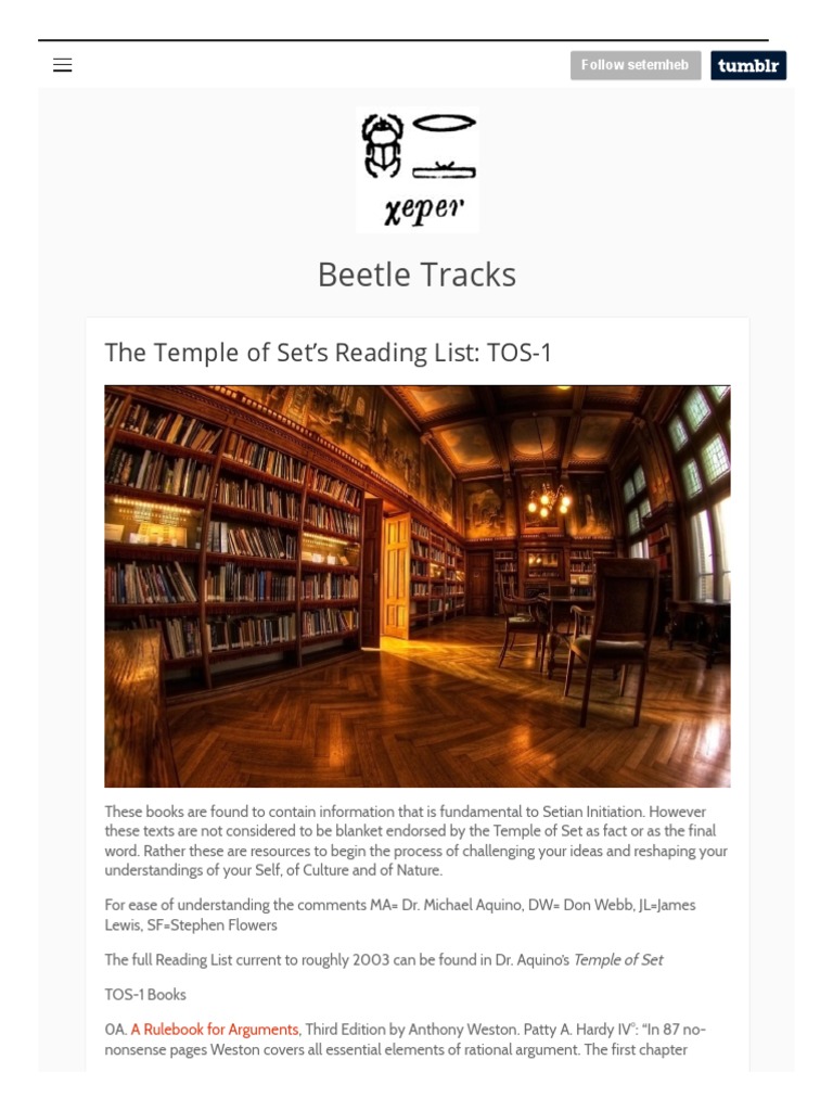 Temple of Set Reading List Overview | PDF | Hermeticism | Human