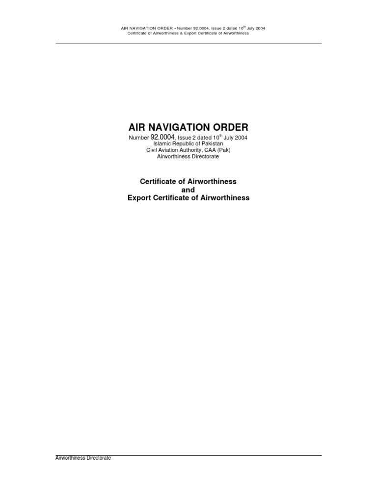Air Navigation Order: Certificate of Airworthiness and Export ...