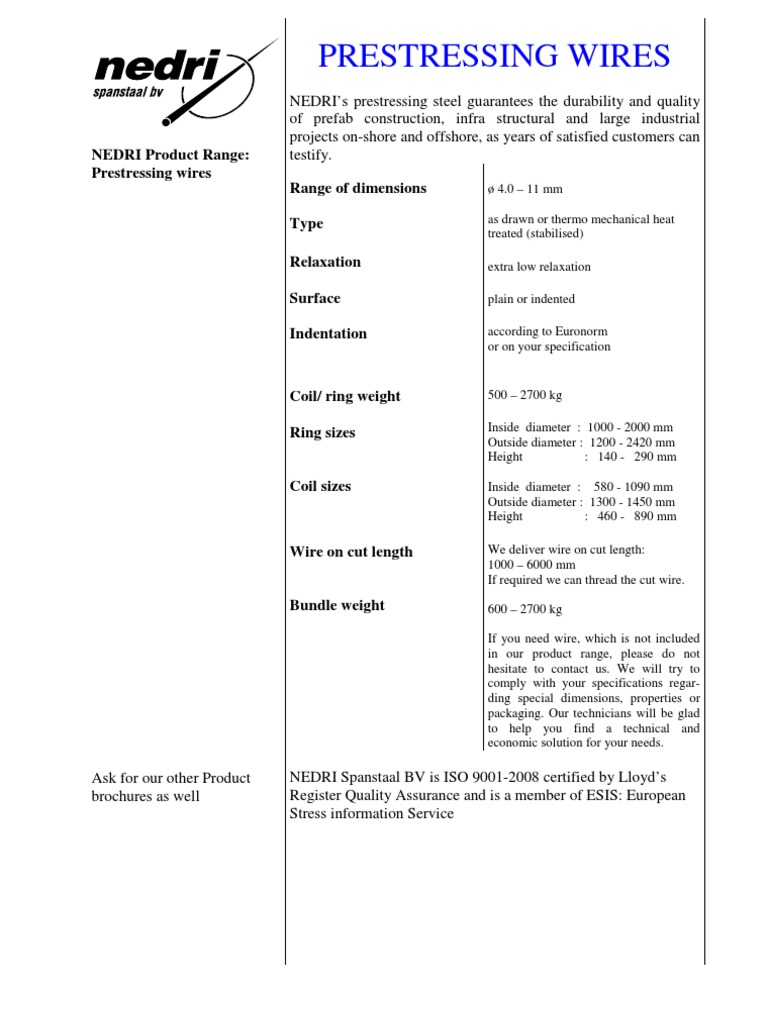 Pre Stressing Wire GB | PDF | Prestressed Concrete | Ultimate Tensile ...