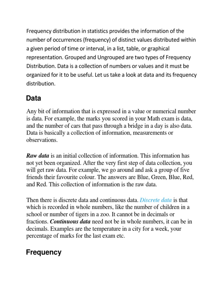 Frequency Distribution In Statistics Pdf Probability Distribution