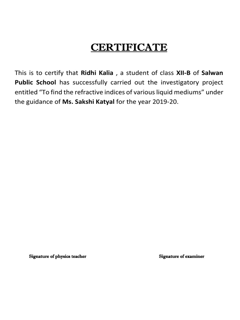 Physics-Investigatory Project | PDF | Refractive Index | Refraction
