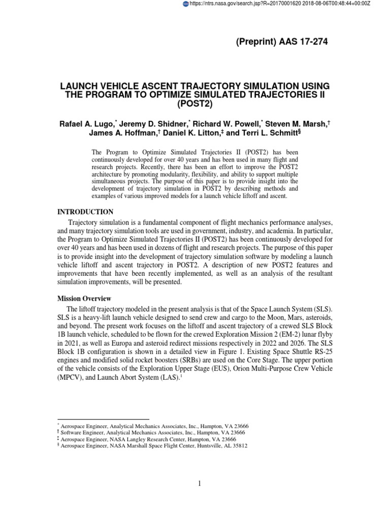 POST2 Launch Vehicle Trajectory Simulation | PDF | Space Launch System ...