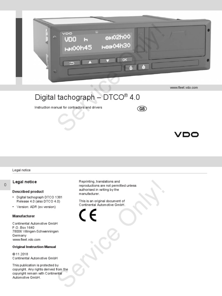 User Manual Digital Tachograph Release 4.0 - VDO | PDF