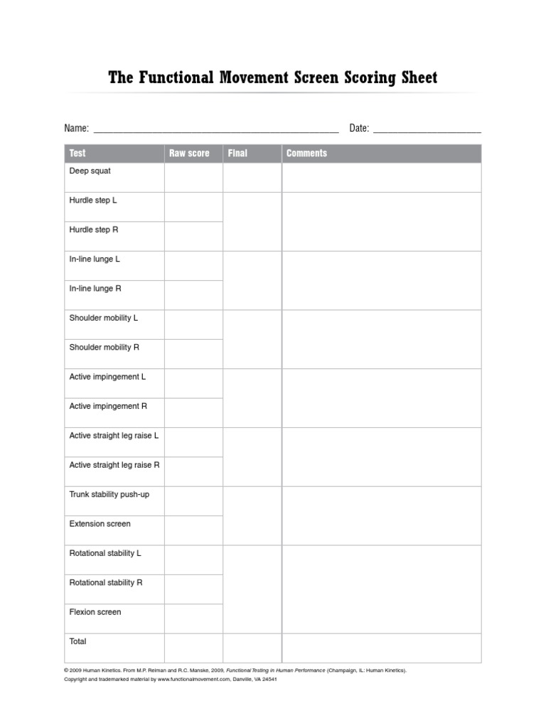 Fms Scoring Sheet Pdf Pdf