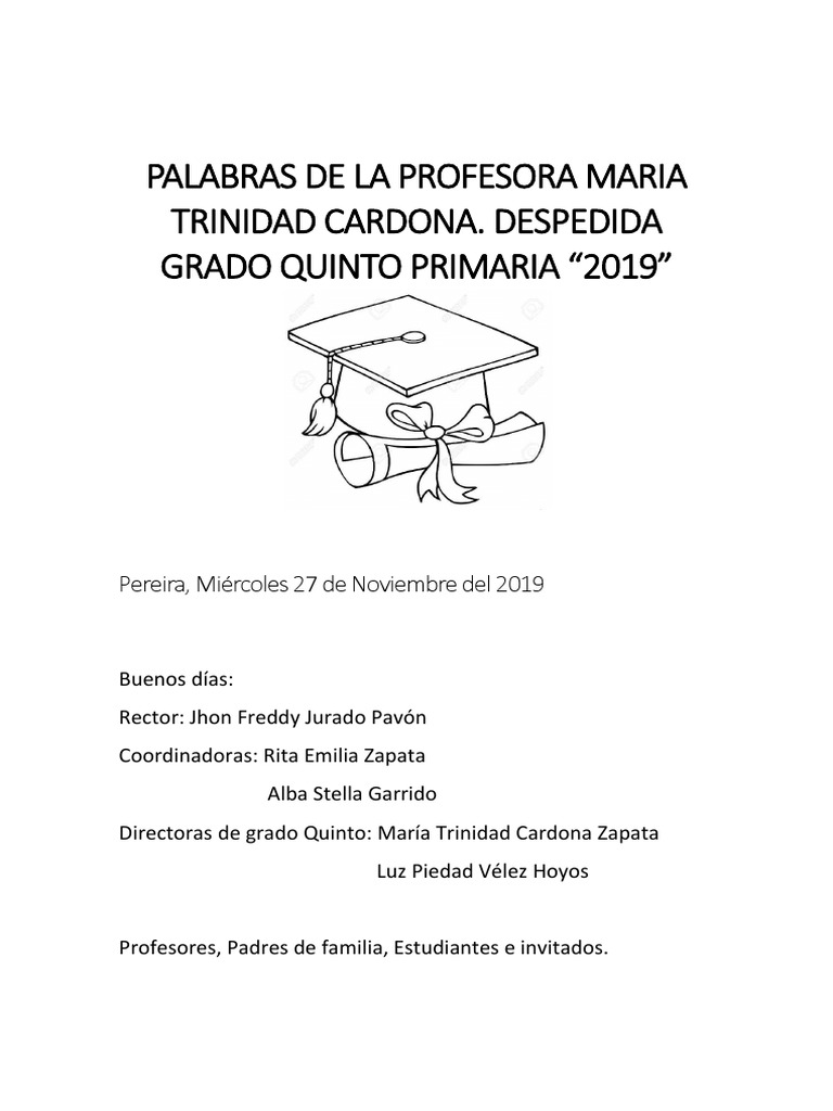 3.palabras de Despedida Grado Quinto Primaria | PDF