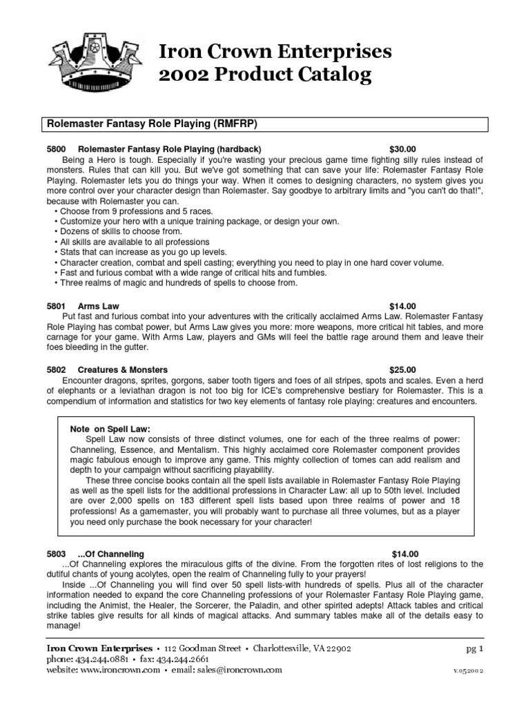 Checklist - Rolemaster & More ICE | PDF | Nature