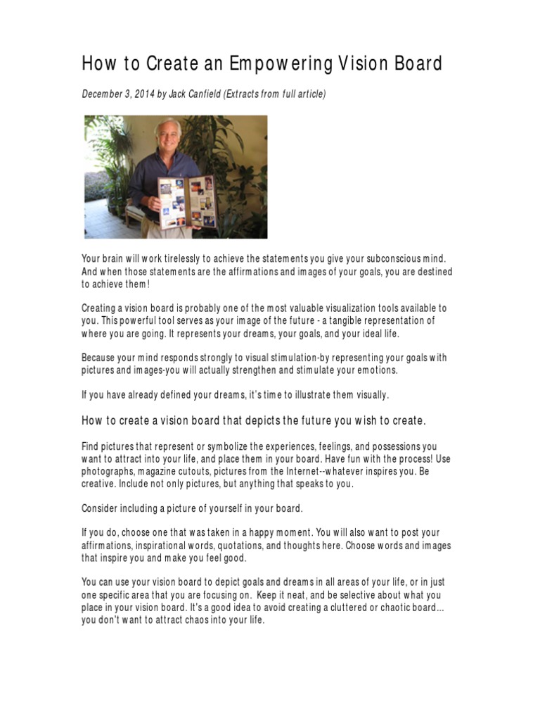 PDF Article Create A Vision Board Jack Canfield | PDF | Dream | Mind