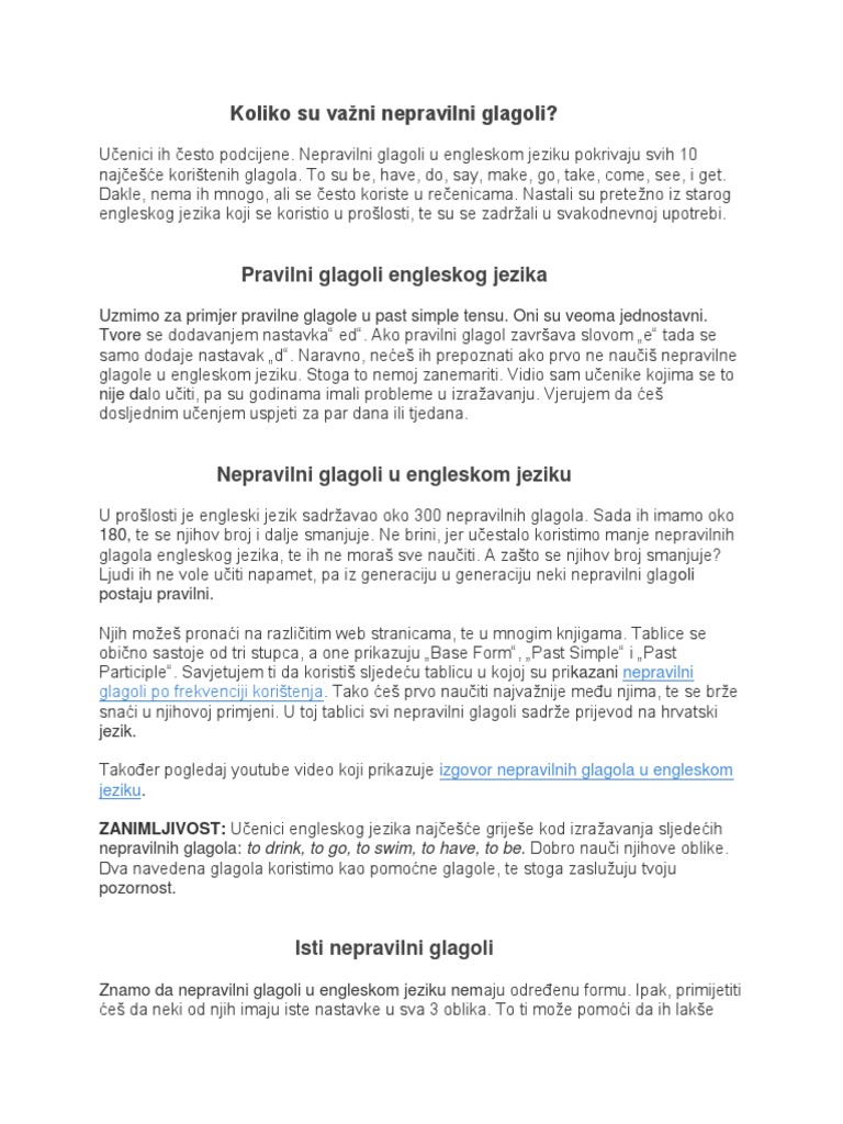 Skripte Eng Jez Nepravilni Glagoli | PDF