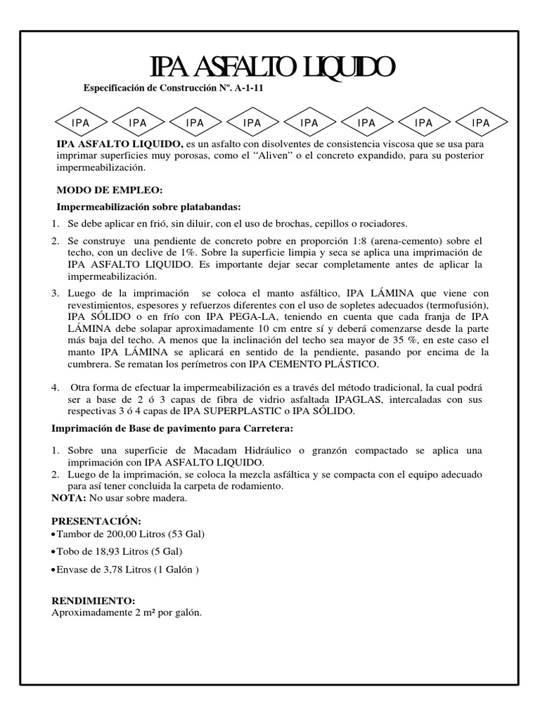 Ficha Ipa Asfalto Liquido | PDF