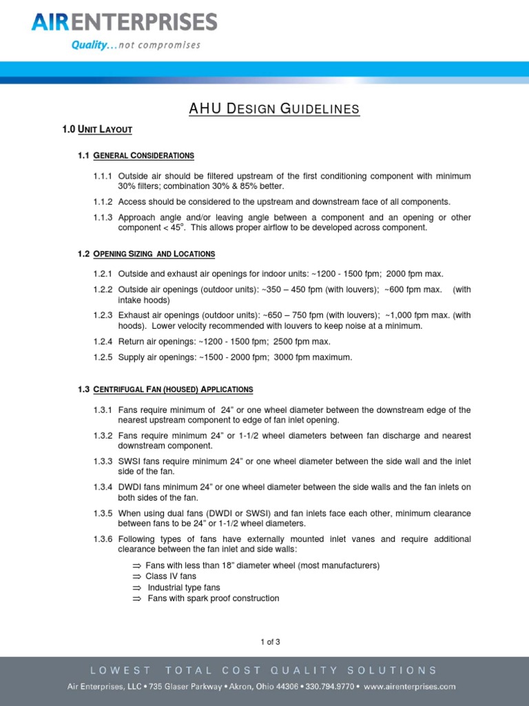 AHU Design Guidelines | PDF | Engineering Thermodynamics | Gas Technologies