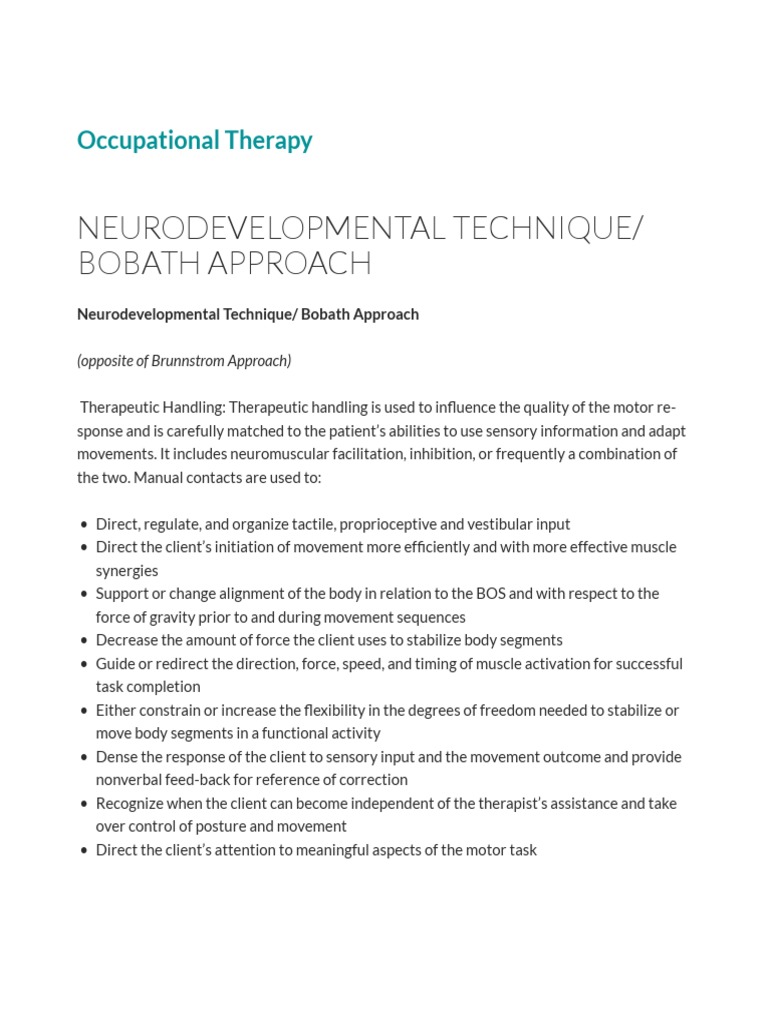 Bobath Approach in Neurodevelopmental Therapy | PDF | Anatomical Terms ...