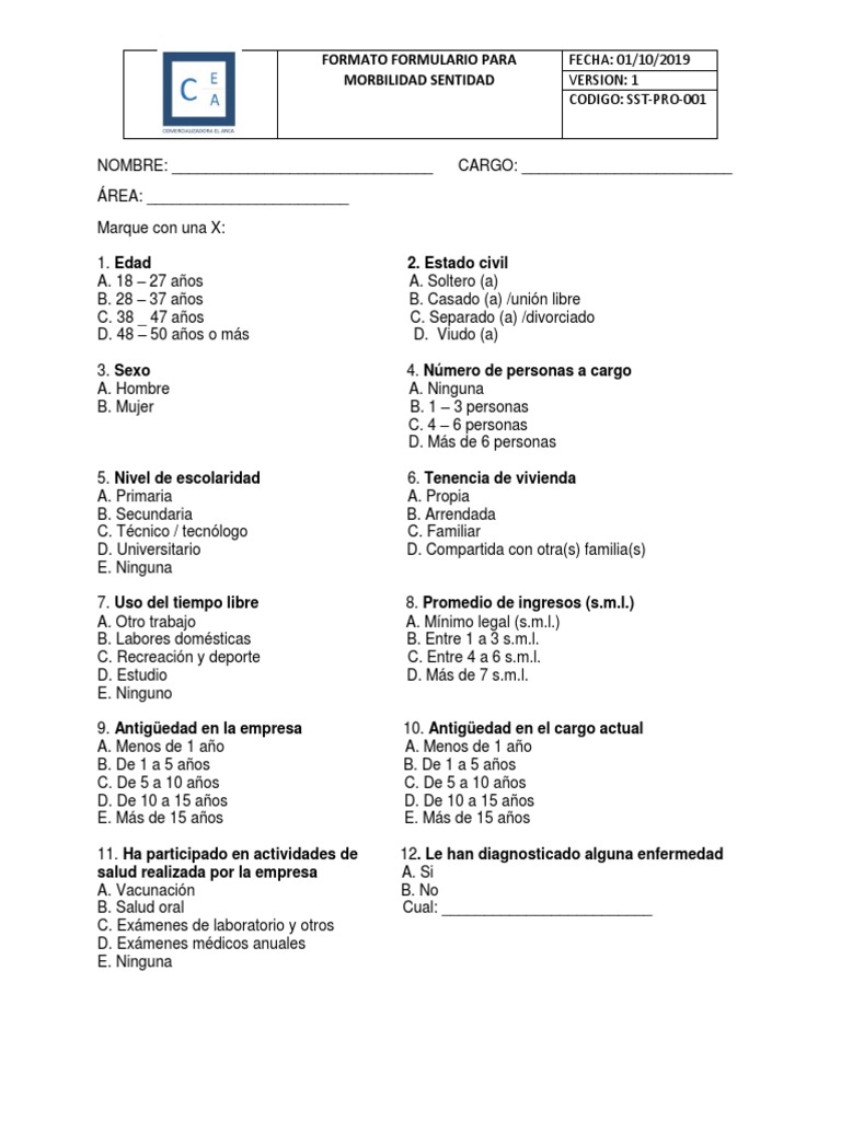 SST-FOR-018 Formato Morbilidad Sentida | PDF | Epidemiología | Medicina