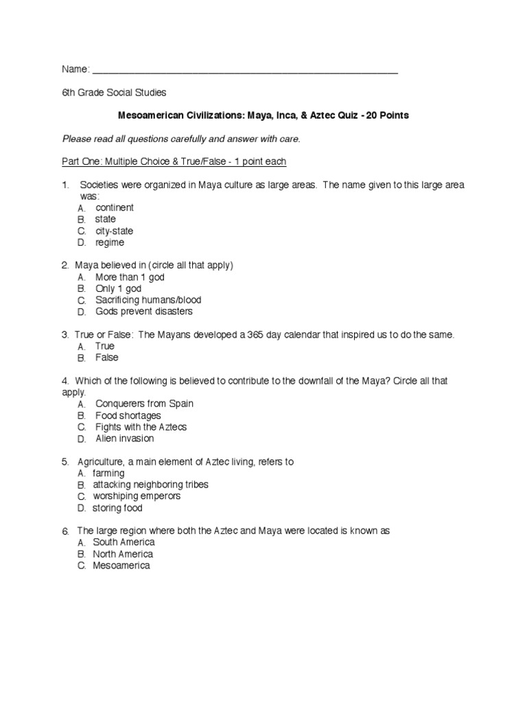 Mesoamerican Quiz PDF | PDF | Inca Empire | Maya Civilization