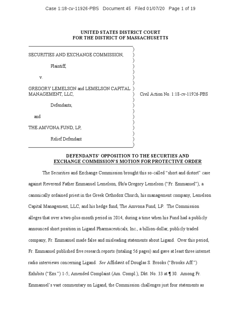 SEC Case Against Lemelson: Opposition Brief | PDF | Discovery (Law ...