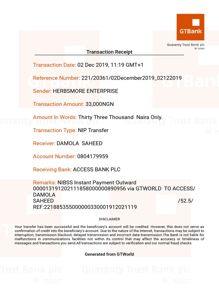 Successful NIP Transfer Receipt | PDF