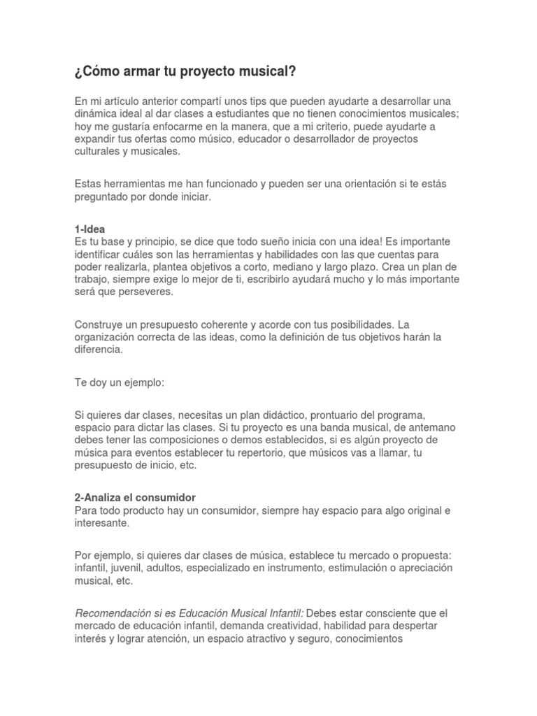 Cómo armar tu proyecto musical paso a paso: desde la idea inicial hasta ...