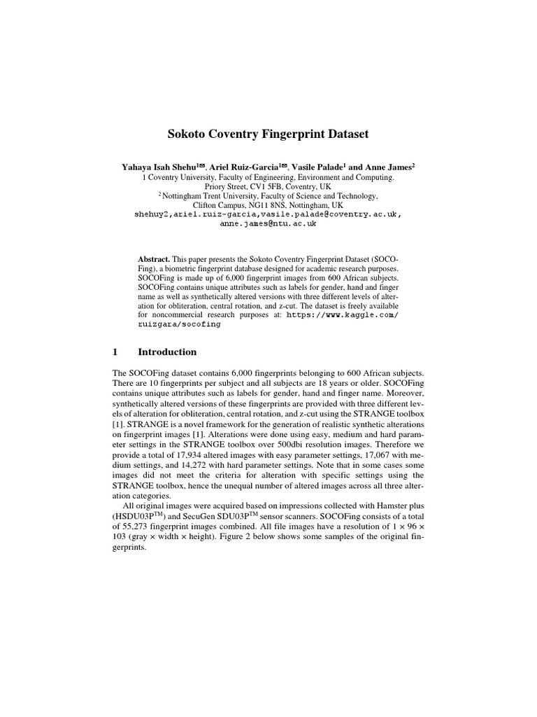 Sokoto Coventry Fingerprint Dataset | PDF | Fingerprint | Computing