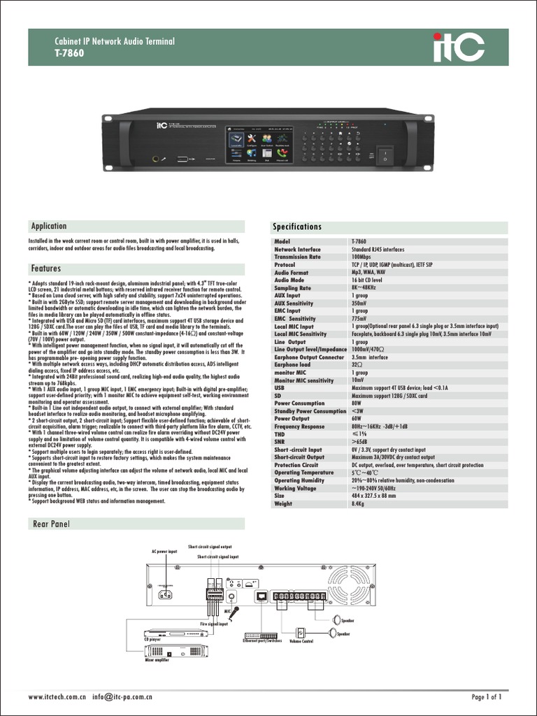 ITC T-7800 Series IP PA Sytem Amplifier T-7860 T-78120 T-78240 T-78350 ...