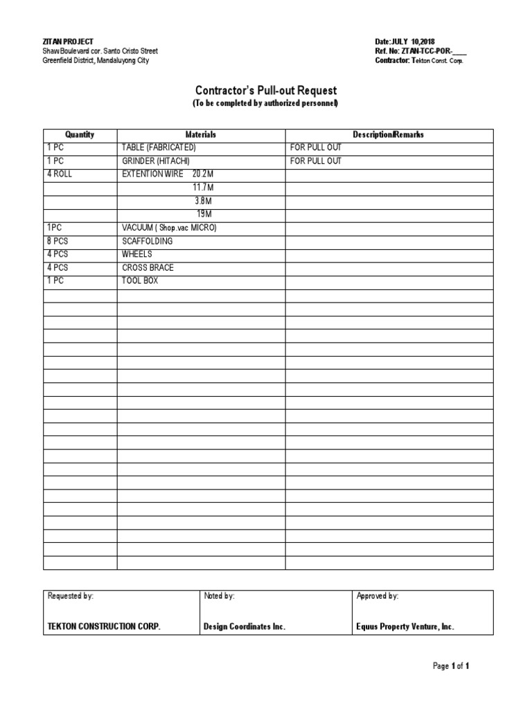 1 Pull-Out Form | PDF