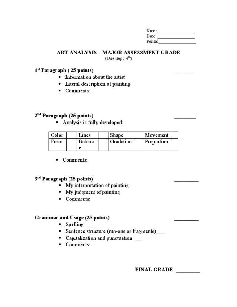 Art Analysis Rubric | PDF | Language Mechanics | Human Communication