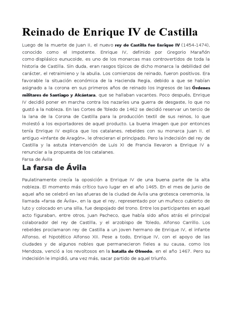 Reinado de Enrique IV de Castilla | PDF | Historia | Clásicos