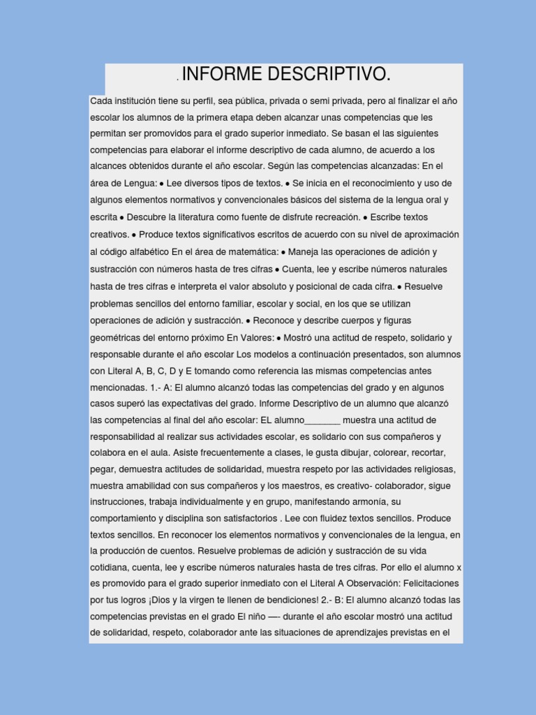 Informe Descriptivo | PDF | Evaluación | Maestros