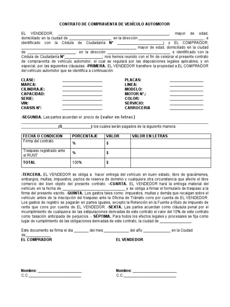 Contratos En Blanco Para Imprimir CONTRATO DE COMPRAVENTA EN GENERAL