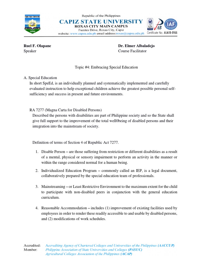 Special Education Overview and Curriculum | PDF | Learning Disability ...